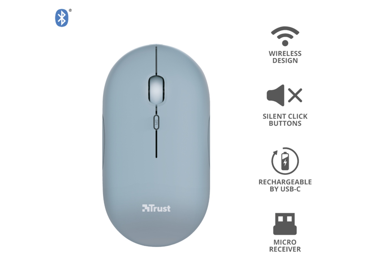 TRUST Puck Wireless & BT Rechargeable Mouse Blue | Desktop.bg - Мощни ...